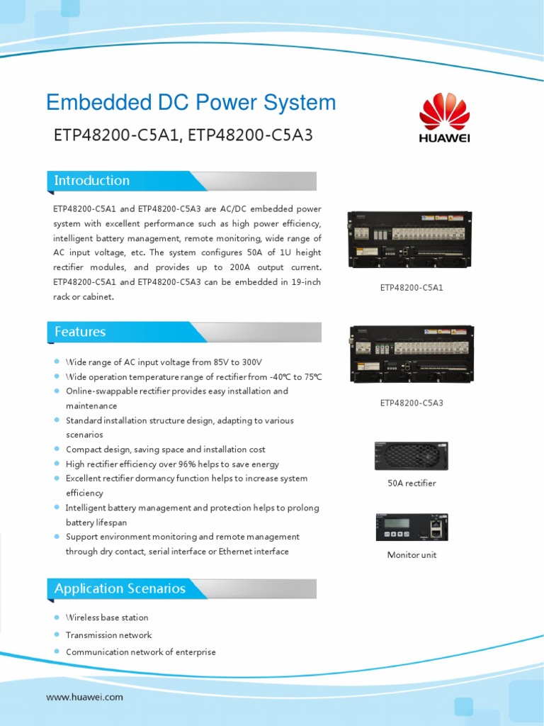 Huawei Embedded Power System ETP48200-C5A1 C5A3 DataSheet | PDF | Rectifier | Electric Power System