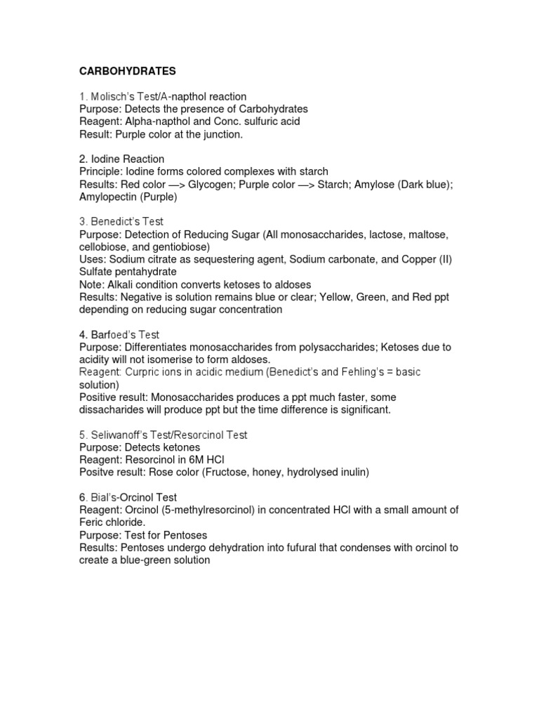 Biochemistry Chemical Tests | PDF | Biomolecules | Biochemistry