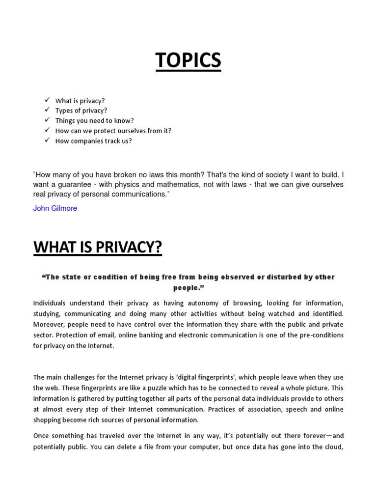 Topics: What Is Privacy? | PDF | Internet Privacy | National Security ...