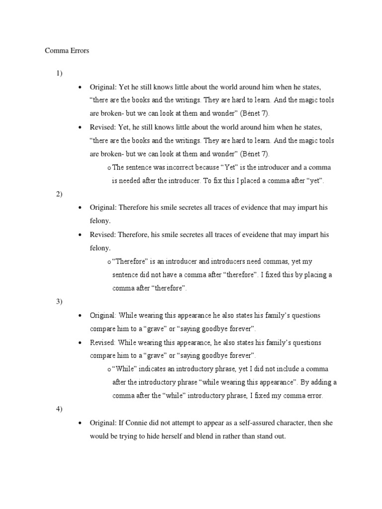 Comma Errors | PDF | Comma | Sentence (Linguistics) Comma Errors | PDF | Comma | Sentence (Linguistics)