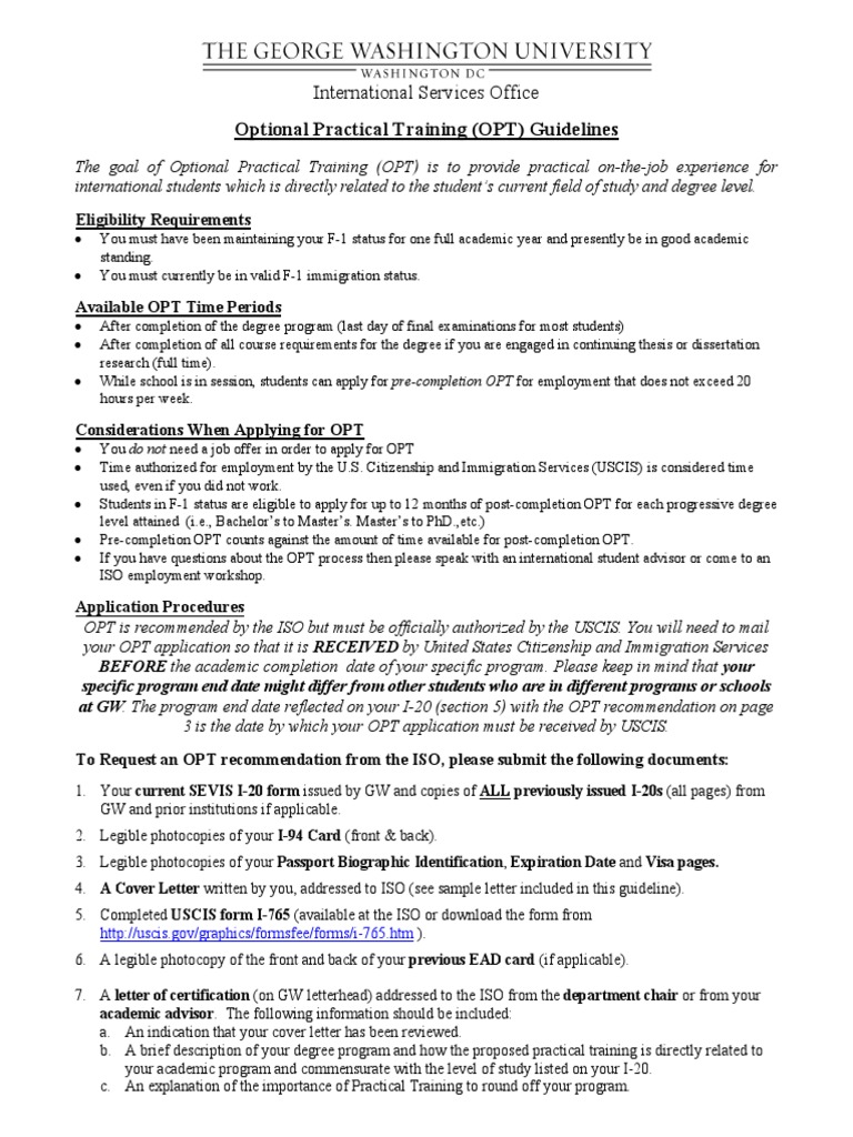 Optional Practical Training (OPT) Guidelines: International Services ...