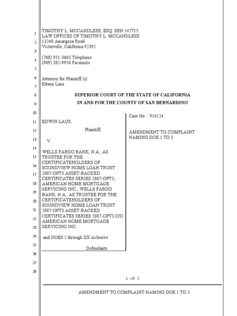 Amendment To Complaint Naming Doe 1 | PDF | Complaint | Public Law
