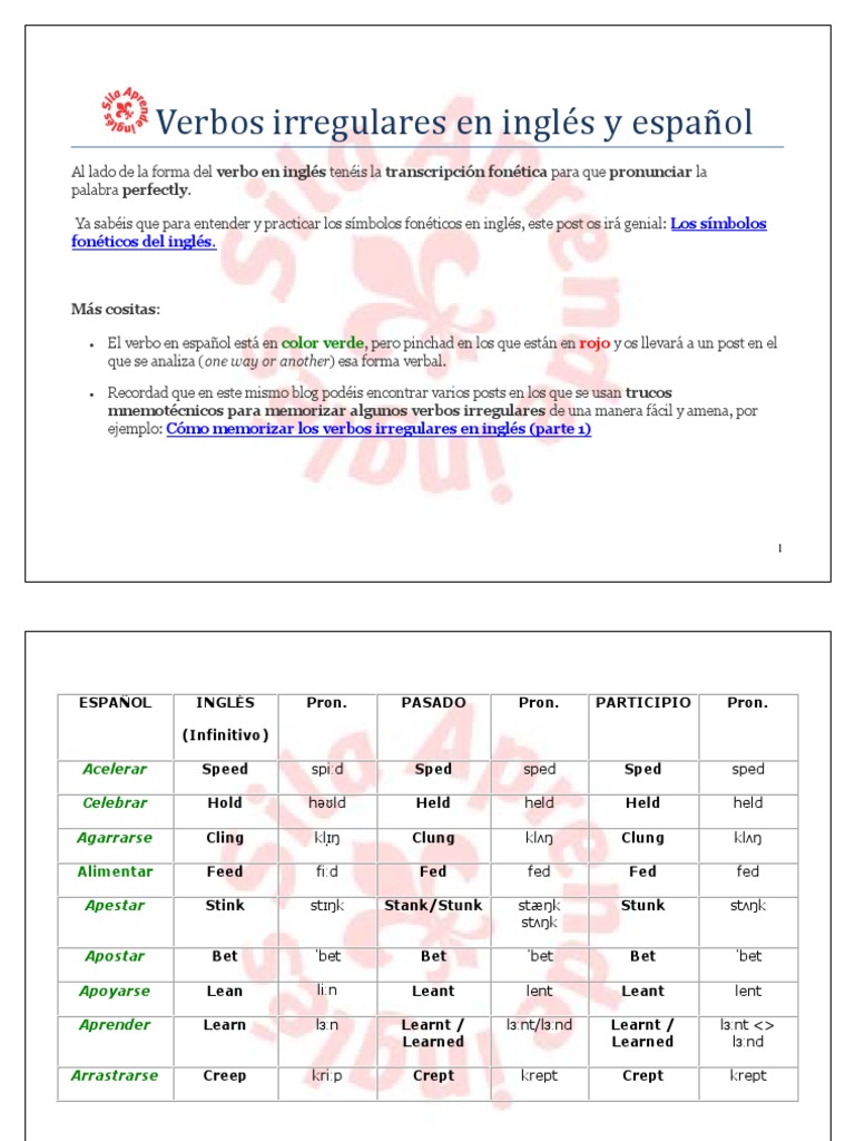 Verbos Irregulares Ms Importantes En Ingls Domino