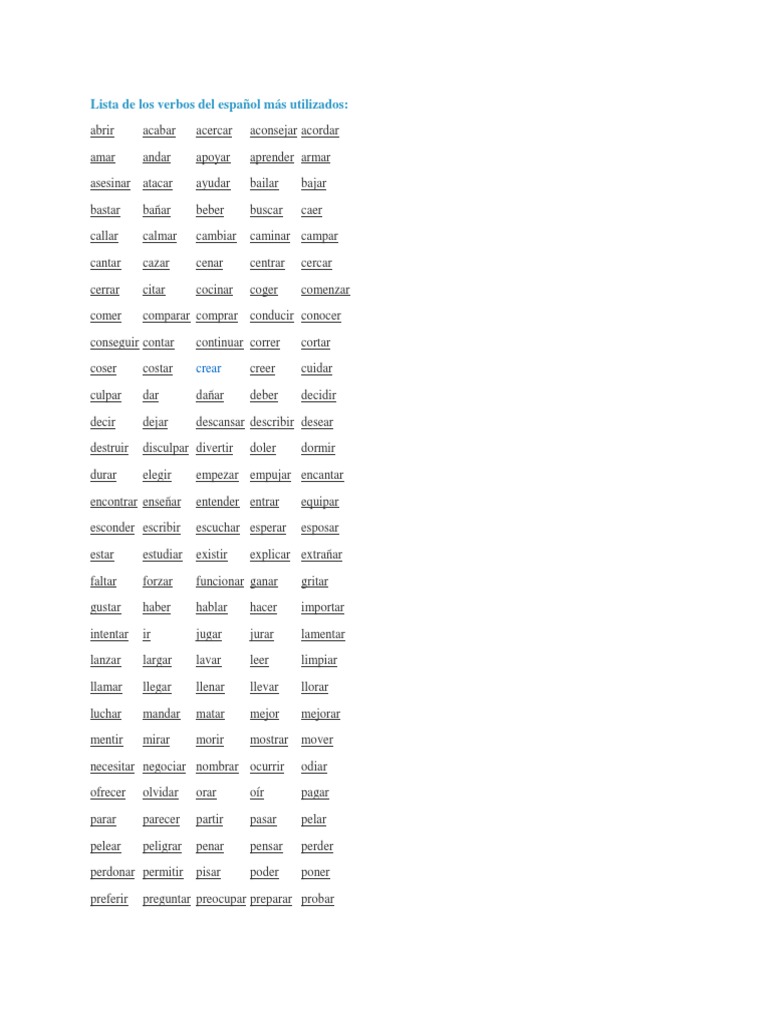Lista de Los Verbos Del Español Más Utilizados | PDF