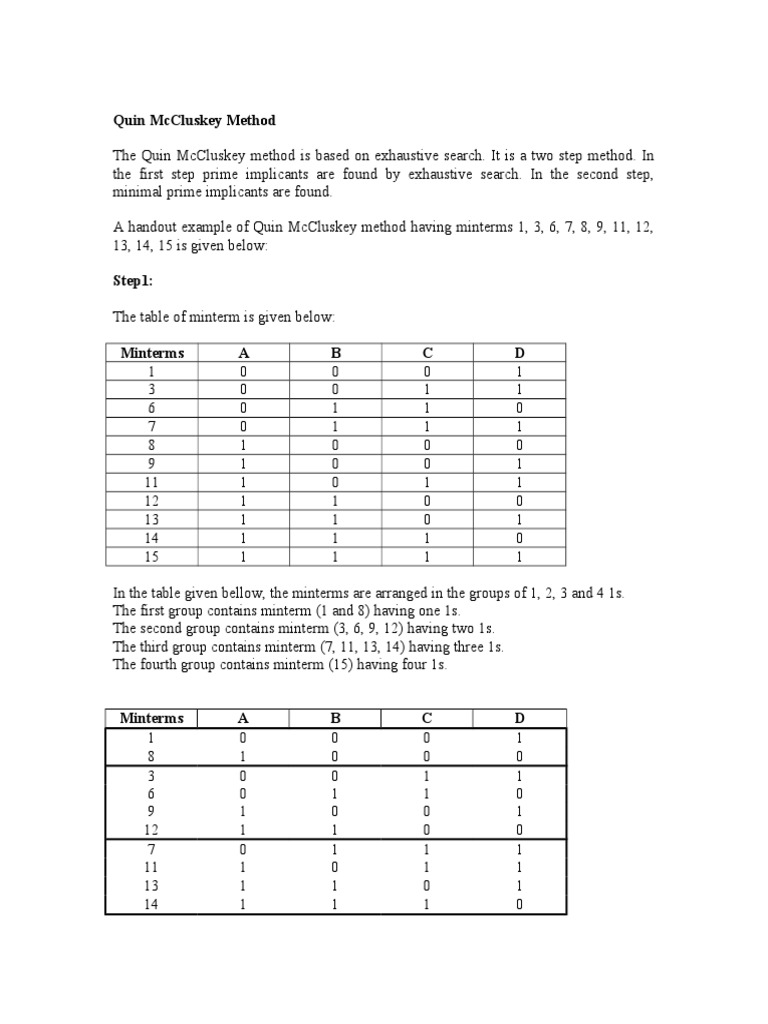 Quin Mccluskey Method For Solving Problems | PDF | Mathematical Problem ...