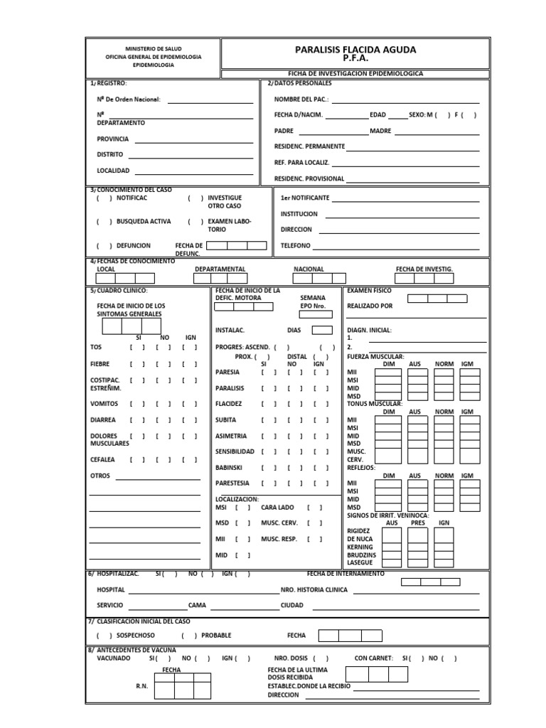 Ficha de Paralisis Flacida Aguda | PDF
