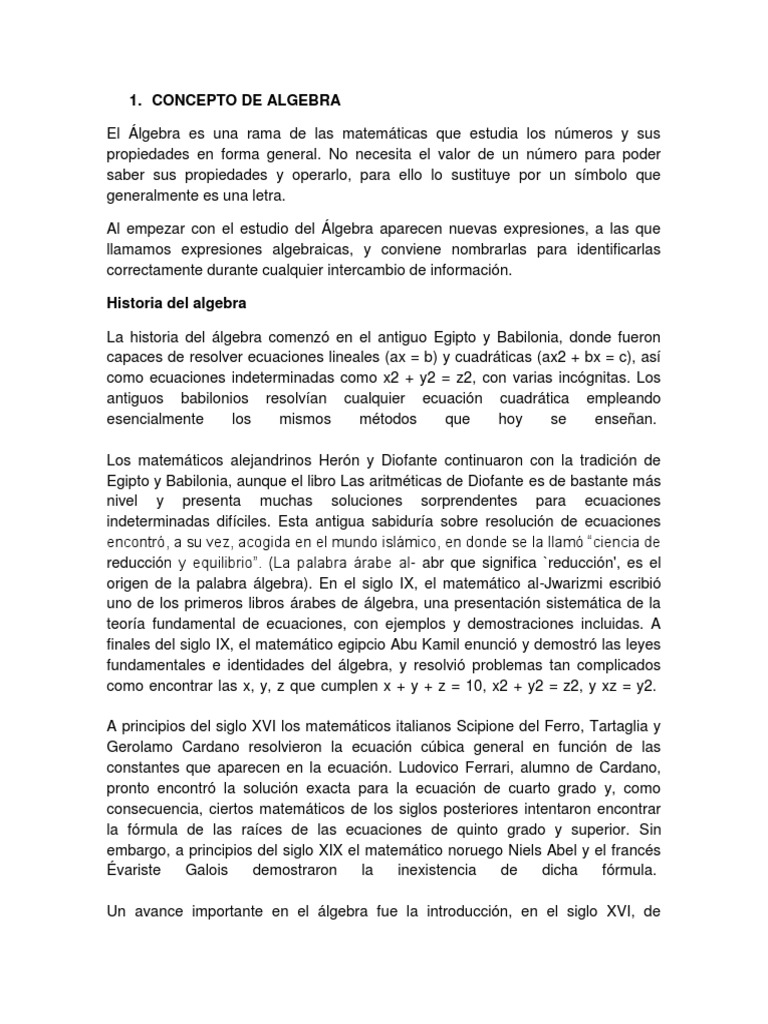 Concepto de Algebra | PDF | Álgebra | Números