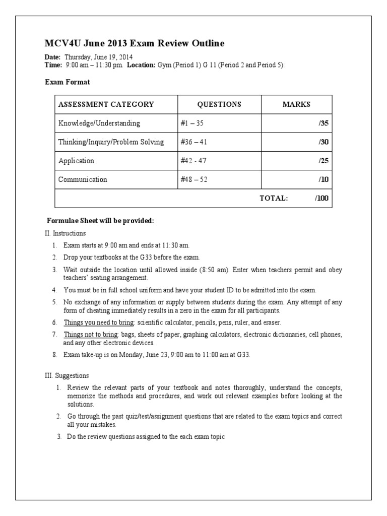 mcv4u final exam review | Tangent | Test (Assessment)