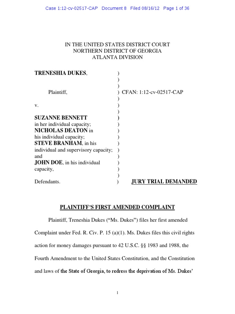 First Amended Complaint - T. Dukes | PDF | Swat | Complaint