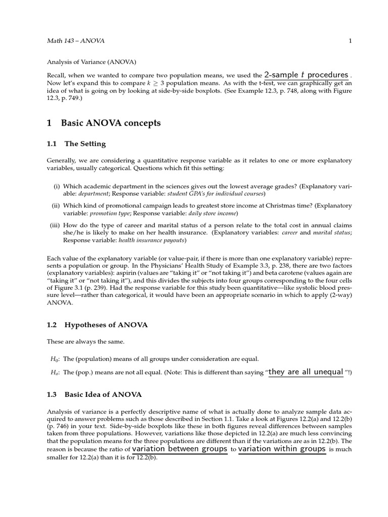One and Two Way ANOVA | PDF | Analysis Of Variance | P Value