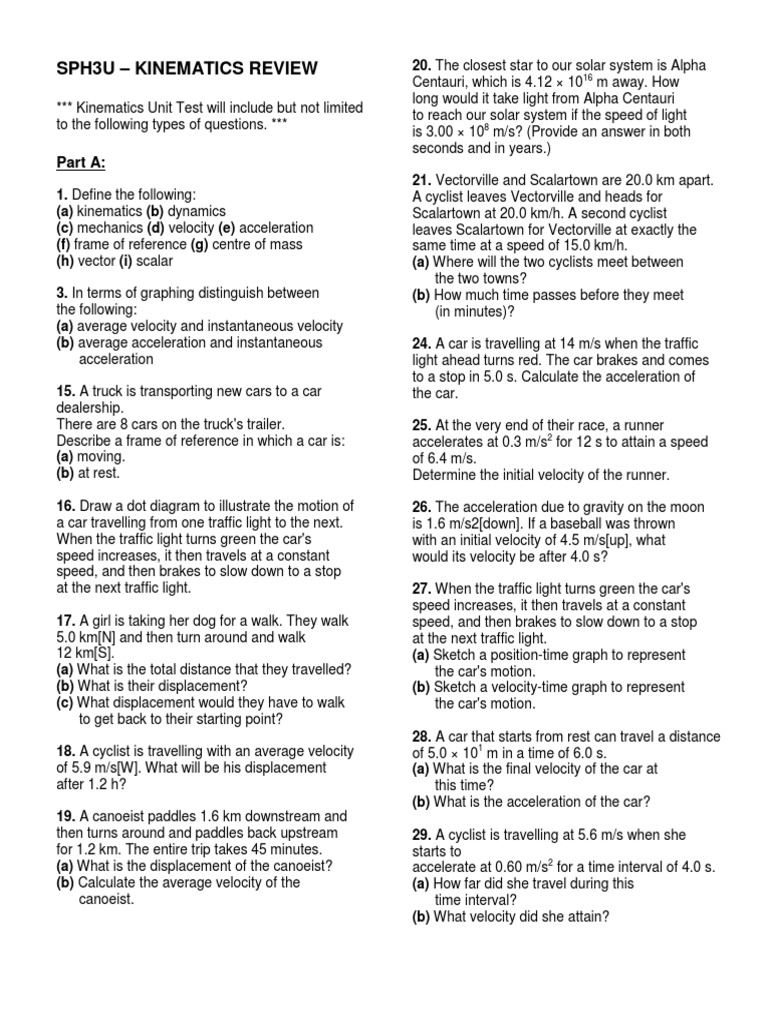 Kinematics Review | PDF | Velocity | Speed