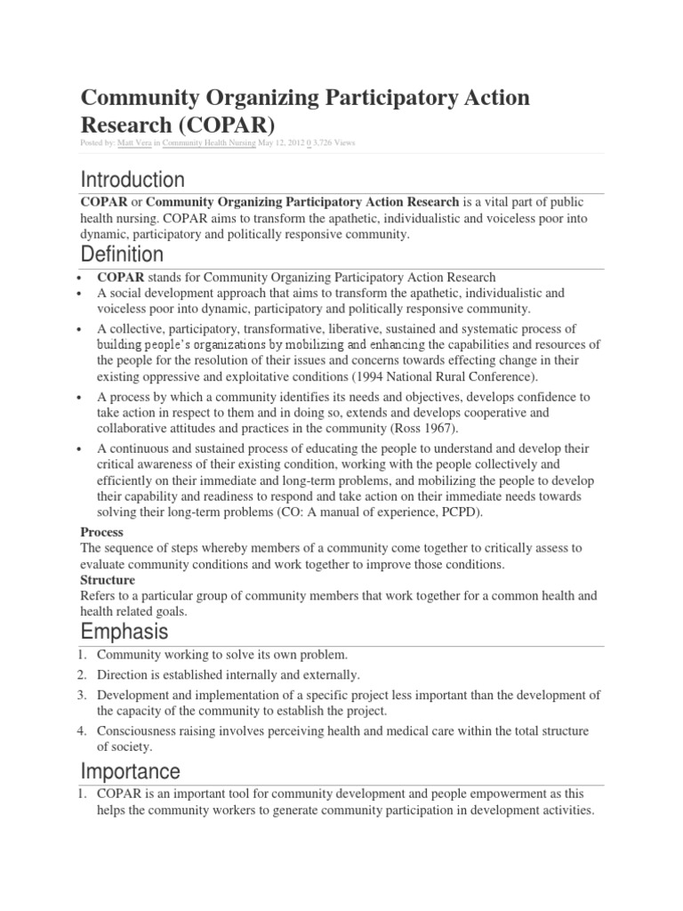 A Comprehensive Overview of Community Organizing Participatory Action ...