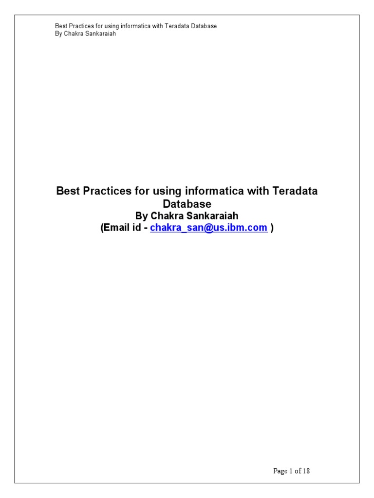 Best Practices For Using Informatica With Teradata Database | PDF | Data Management | Databases