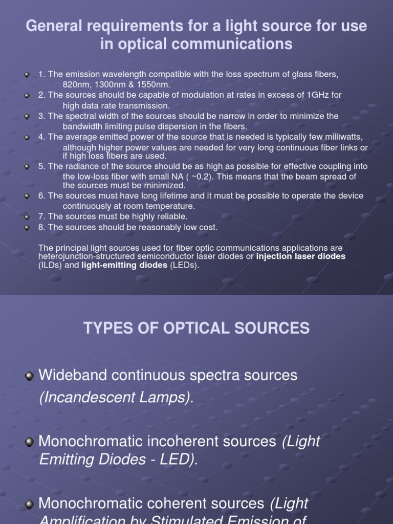 Optical Communication Light Sources: Characteristics and Requirements ...