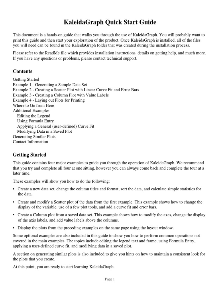 Kaleidagraph Quick Start Guide | PDF | Page Layout | Scatter Plot