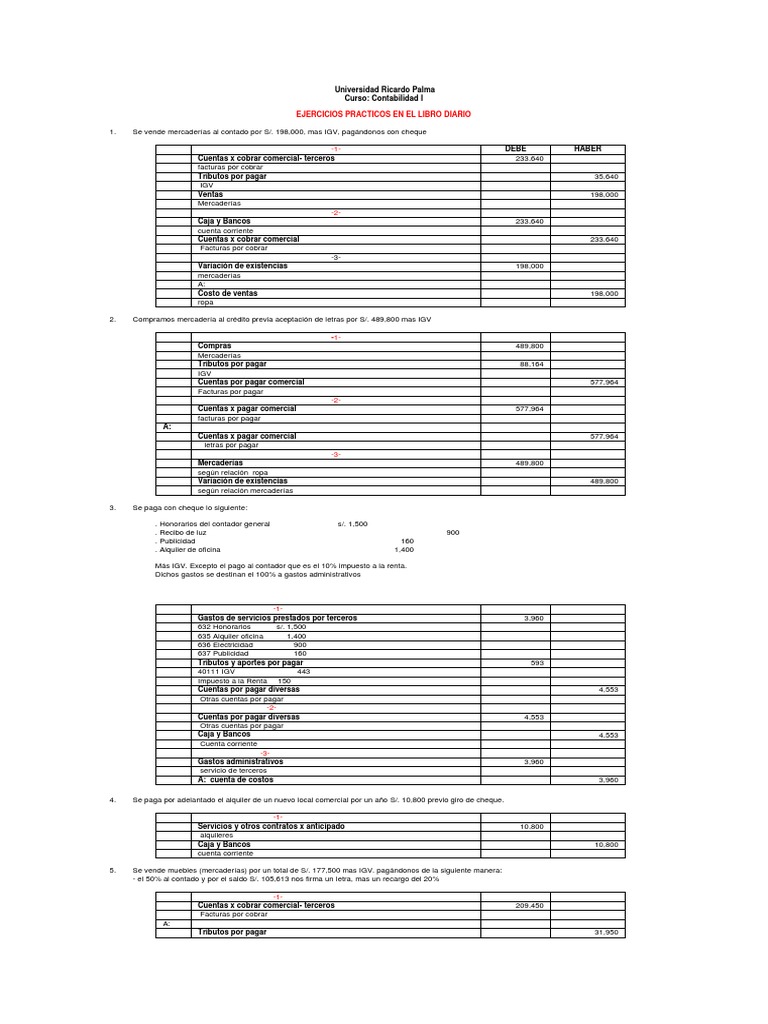 Asientos Contables Ejercicios 2013 | PDF | Cheque | Bancos