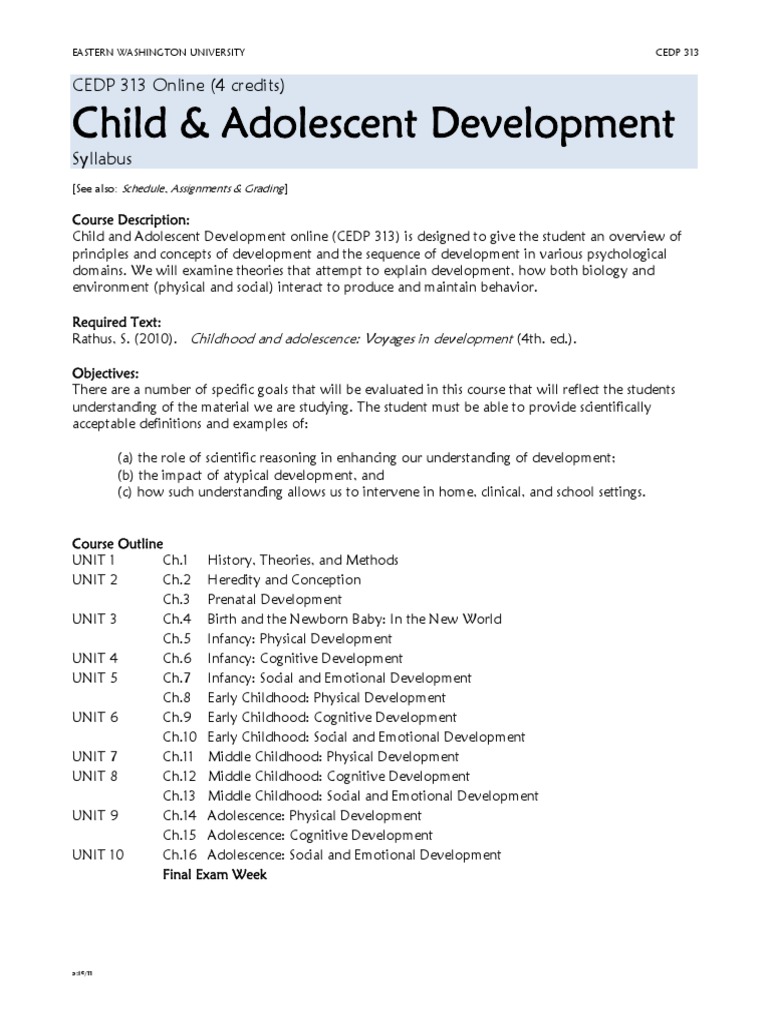 Sample Syllabus 2 | PDF | Childhood | Cognitive Development