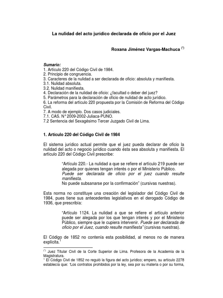 La Nulidad Del Acto Jurídico Declarada de Oficio Por El Juez - Roxana Jiménez Vargas-Machuca ...