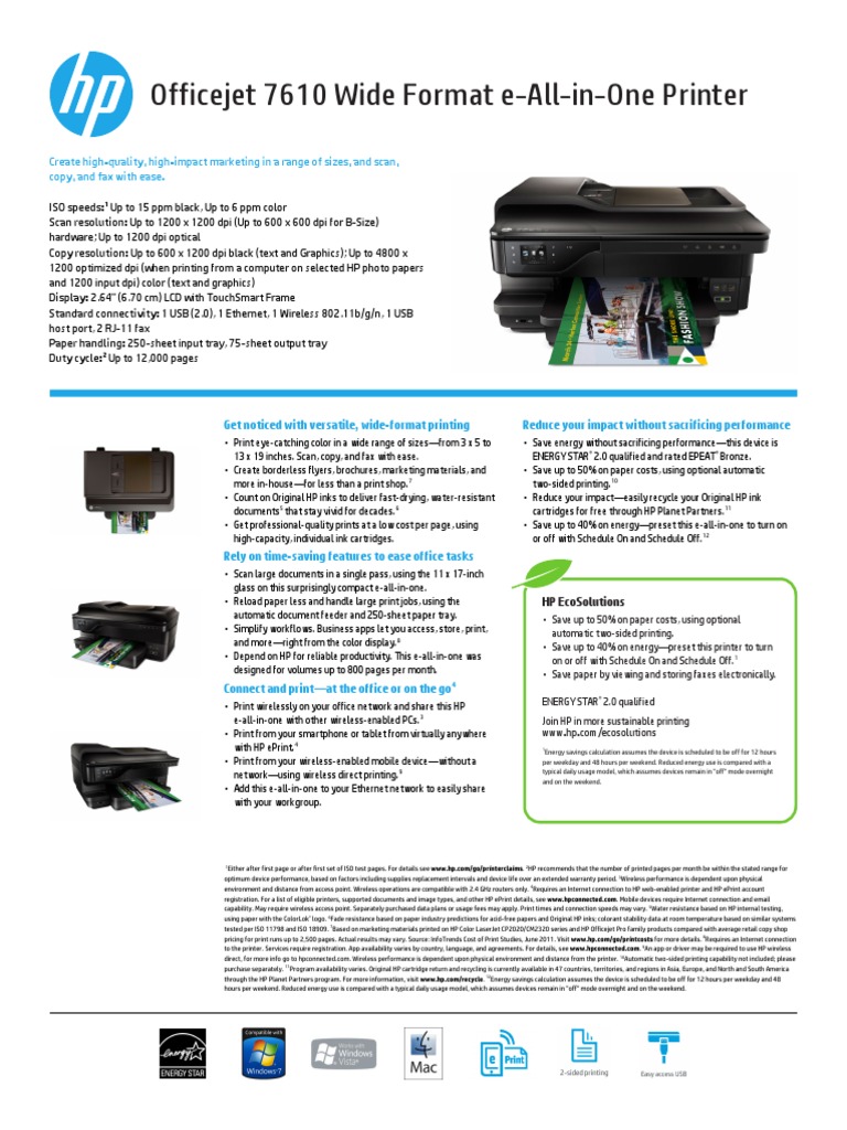 Officejet 7610 Wide Format e-All-in-One Printer | PDF | Image Scanner ...