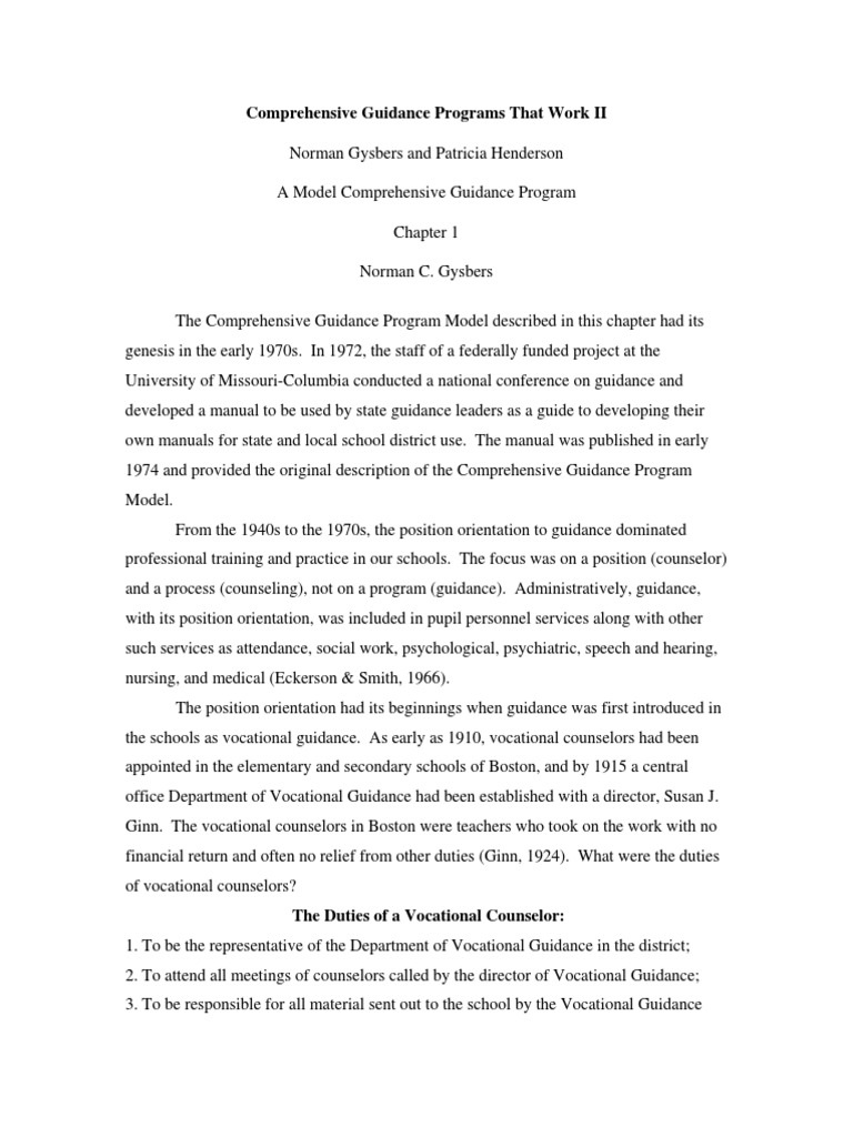 From Vocational Guidance to Comprehensive Guidance Programs: Tracing ...