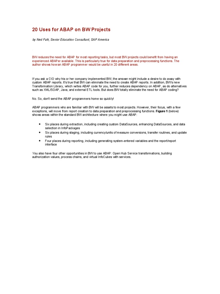 20 Uses For ABAP On BW Projects | PDF | Subroutine | Variable (Computer Science)