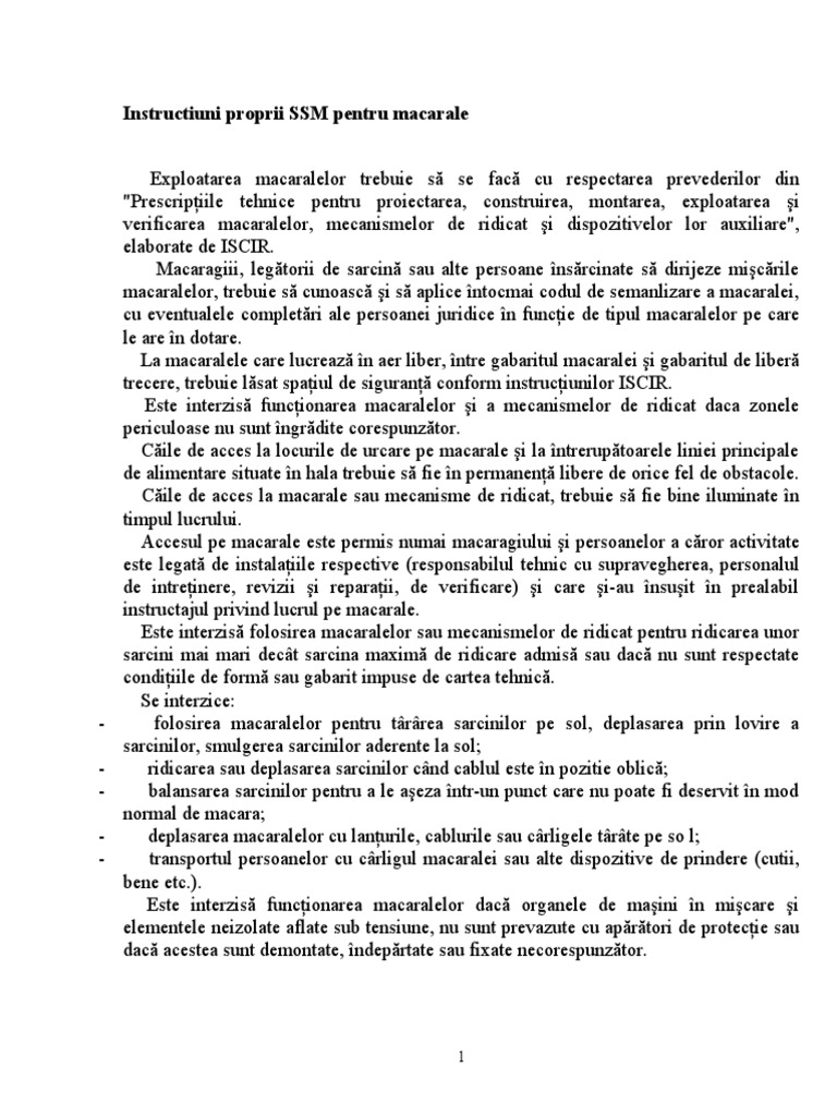 Instructiuni proprii SSM pentru macarale