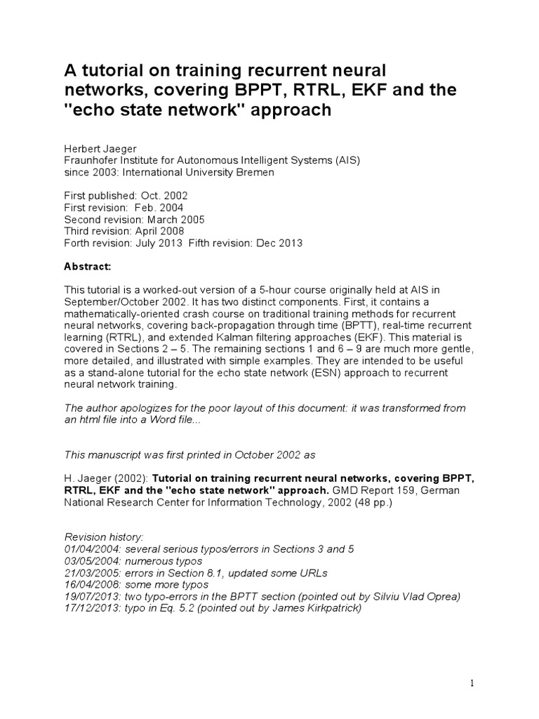 Esn Tutorial Rev | PDF | Kalman Filter | Artificial Neural Network
