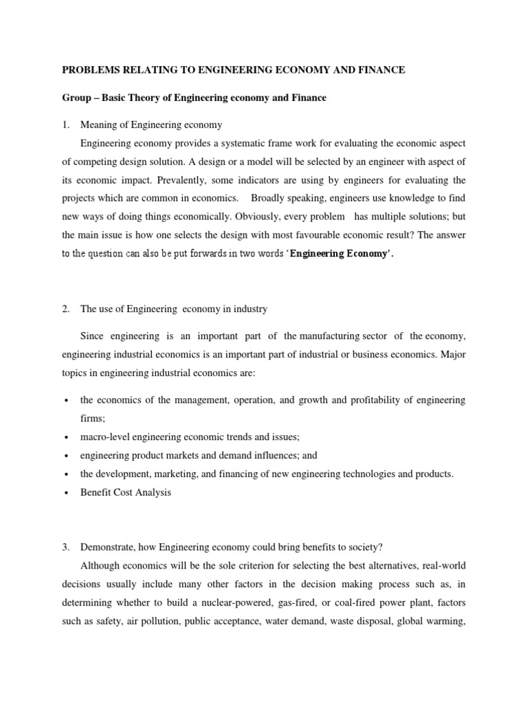 Problems Relating To Engineering Economy and Finance Group - Basic ...