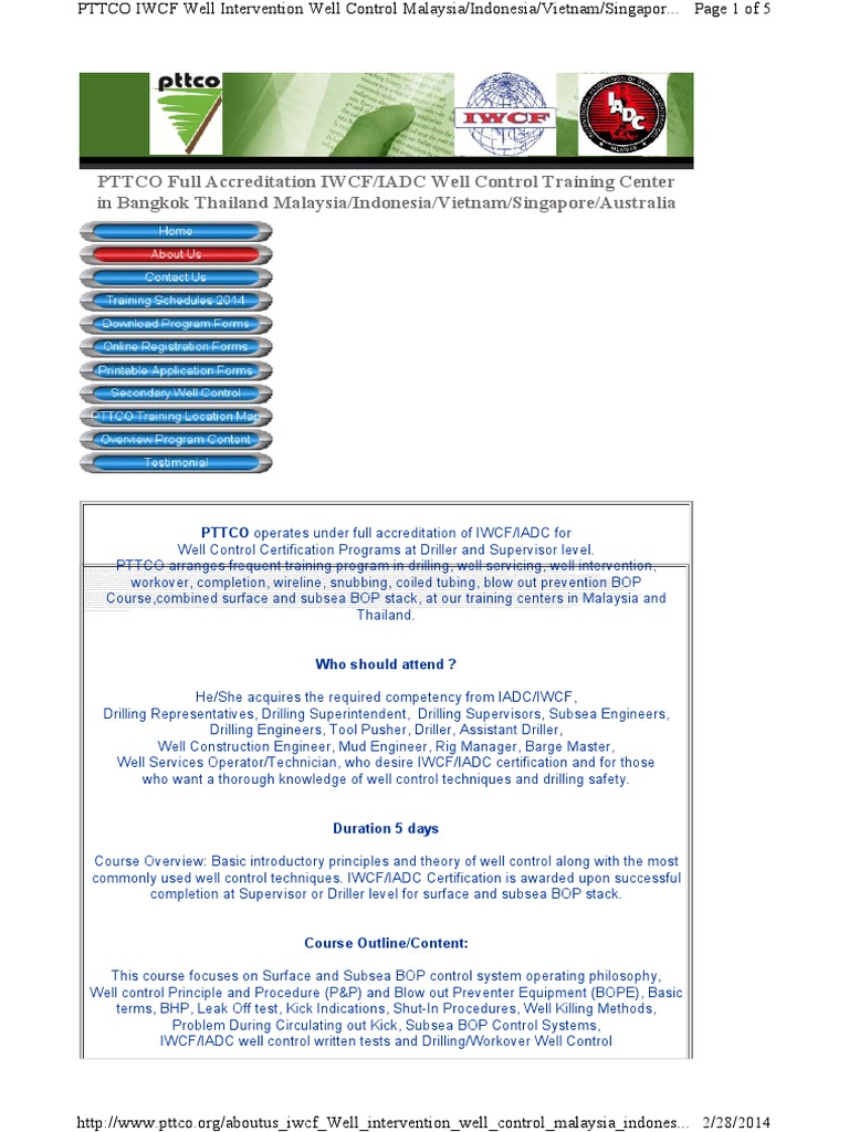 IWCF/IADC Well Control Training Schedule | PDF | Blowout (Well Drilling ...
