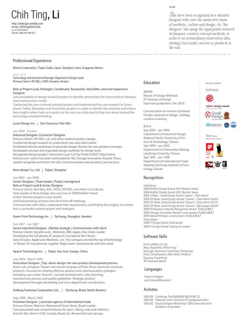 Chihting Li Resume | PDF | Taiwan | Design