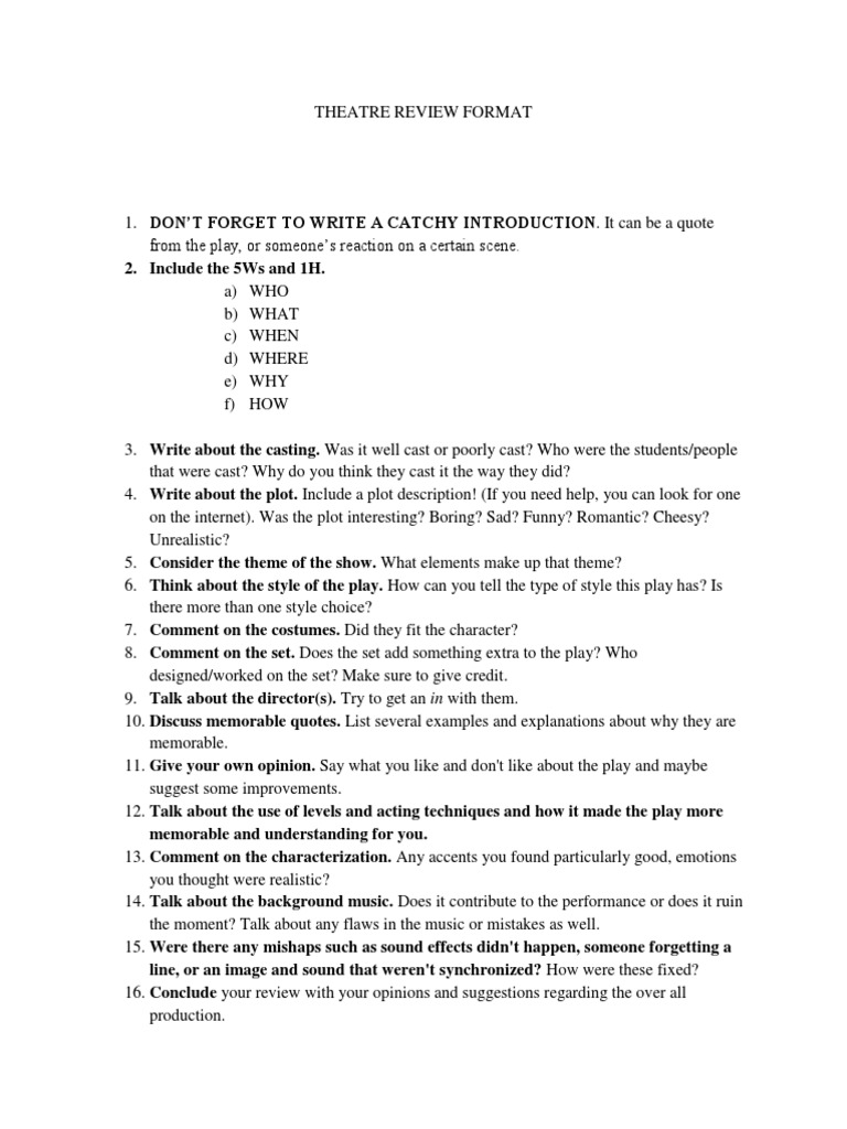 Theatre Review Format | PDF