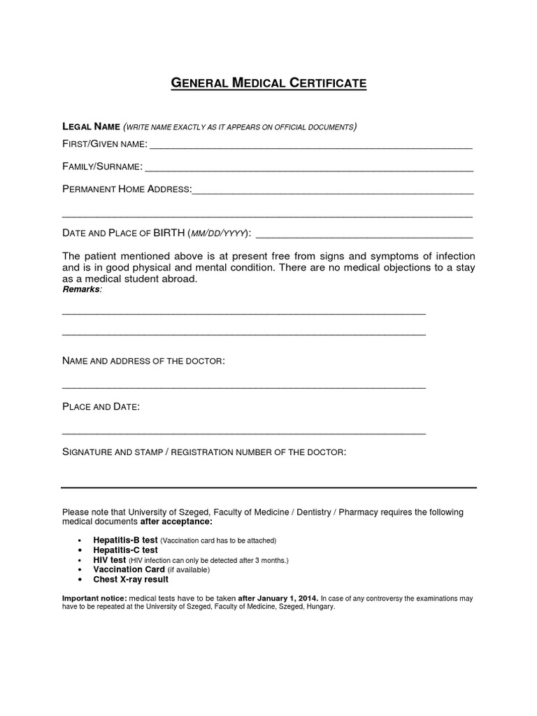 Medical Certificate for Students Abroad | PDF | Law
