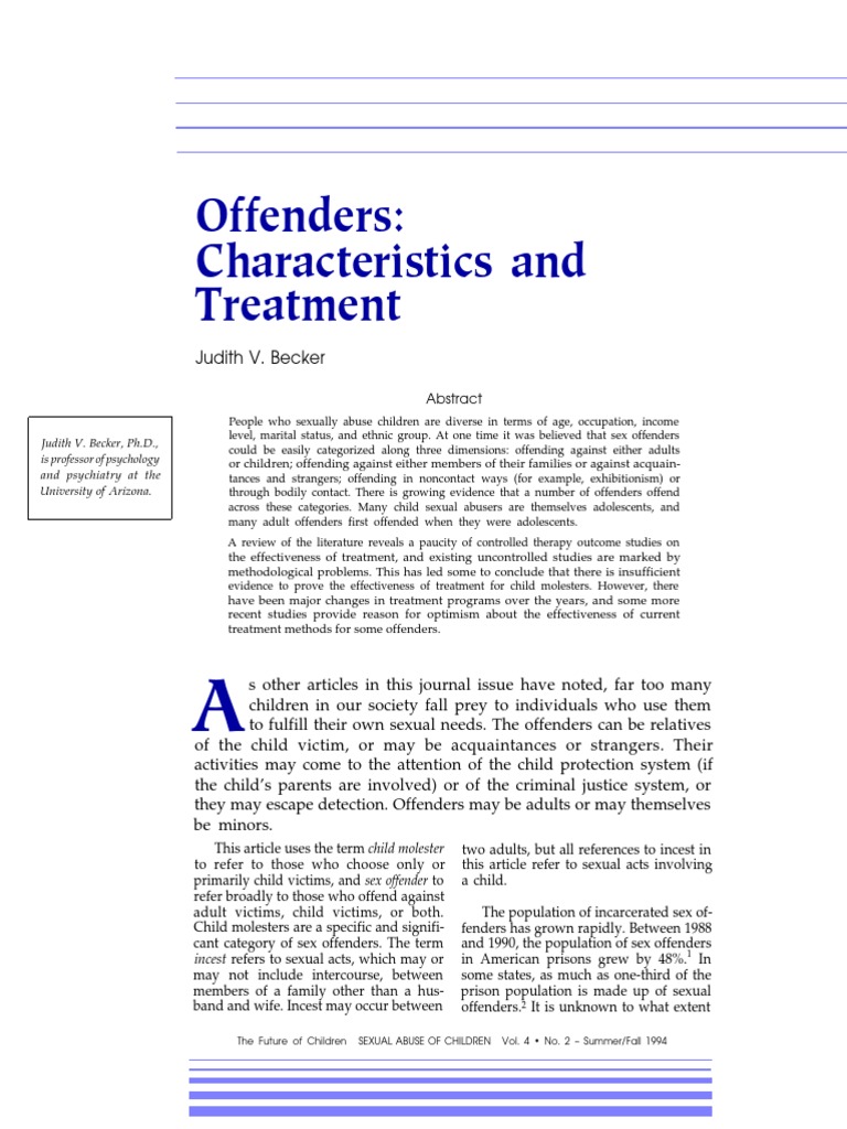 Characteristics and Treatment of Sex Offenders: A Review of the ...
