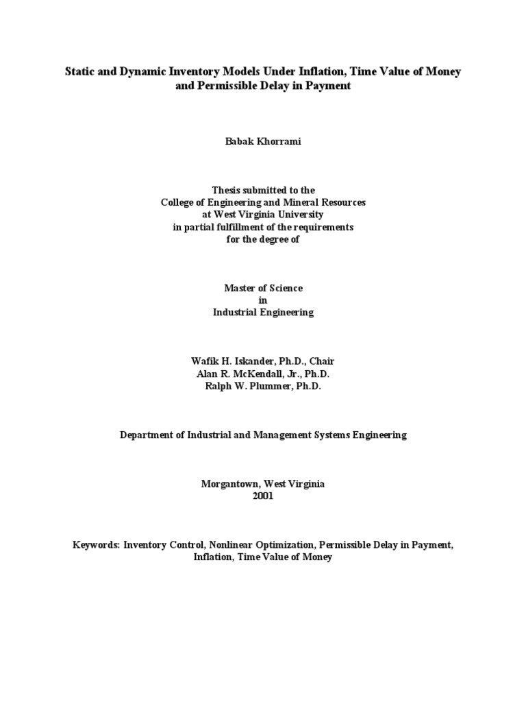 Static and Dynamic Inventory Models Under Inflation, Time Value of ...