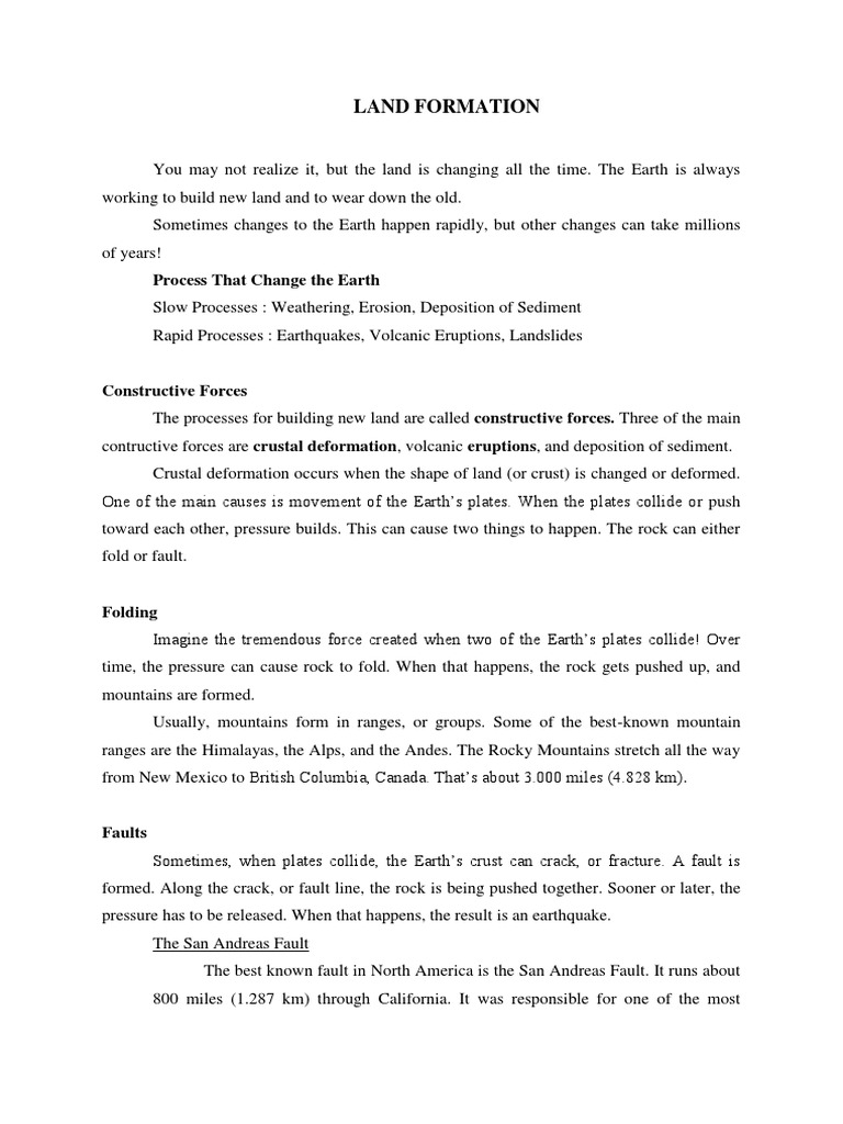 Land Formation: Process That Change The Earth | PDF | Earthquakes | Volcano
