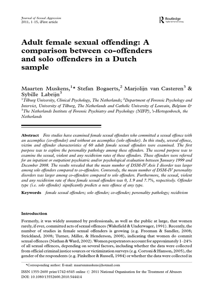 Adult Female Sexual Offending: A Comparison Between Co-Offenders and ...