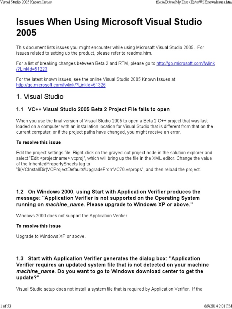 Visual Studio 2005 Known Issues | PDF | Microsoft Visual Studio | 64 Bit Computing
