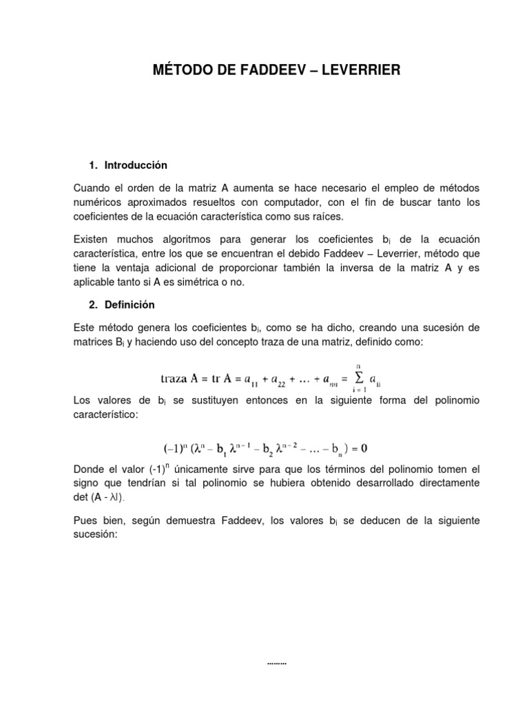 Método Faddeev-Leverrier | PDF