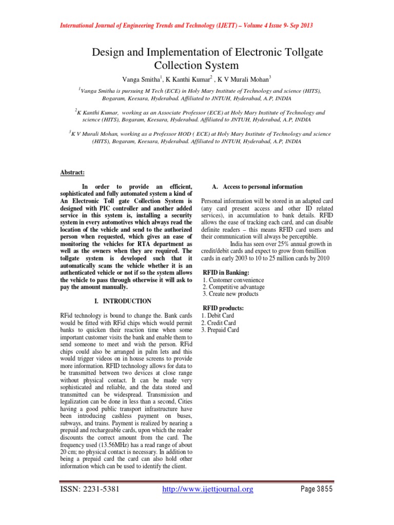Design and Implementation of Electronic Tollgate Collection System ...