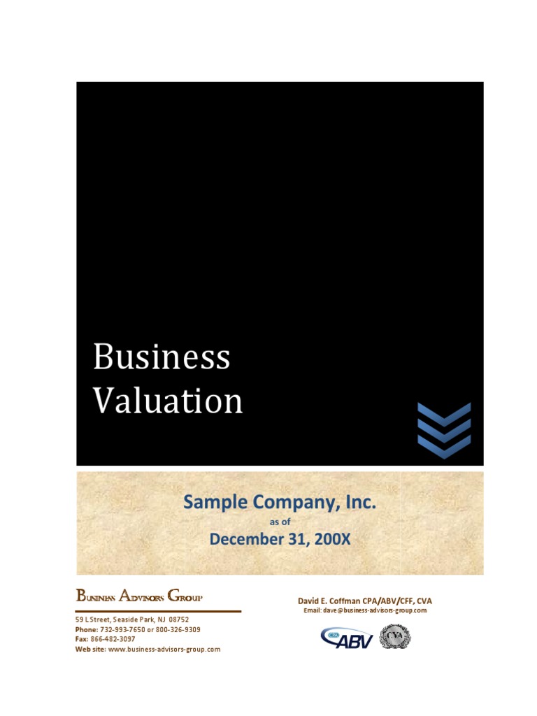Sample Business Valuation - BAG | PDF | Valuation (Finance) | Book Value