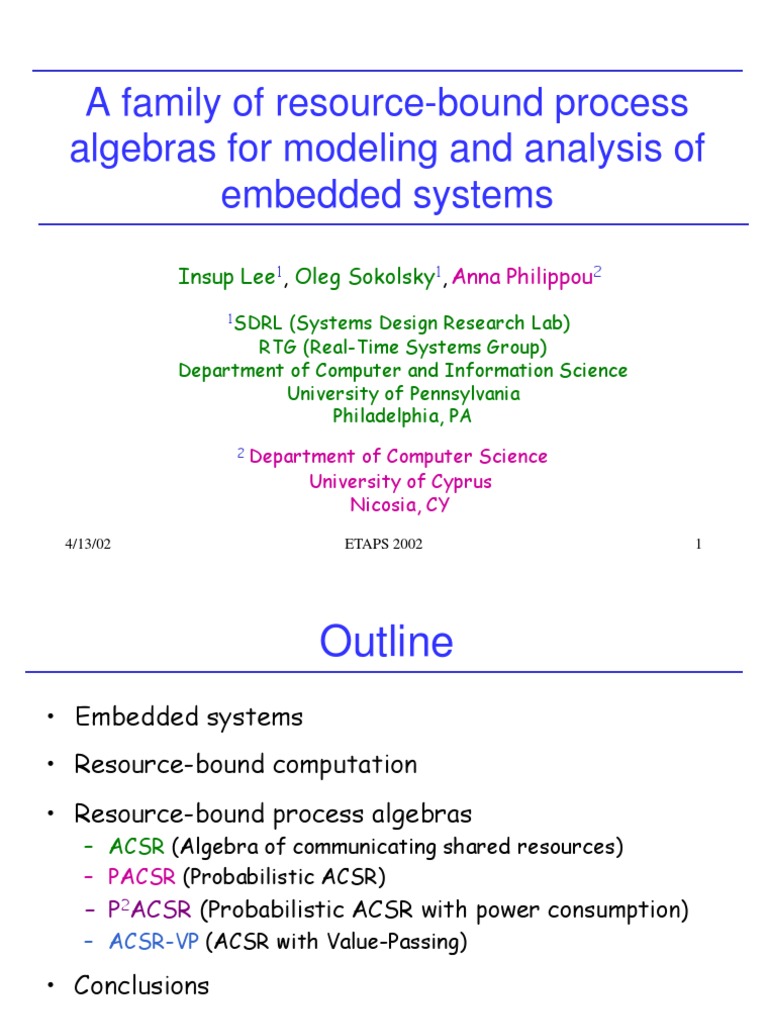 A Family of Resource-Bound Process Algebras for Modeling and Analysis of Embedded Systems | PDF ...