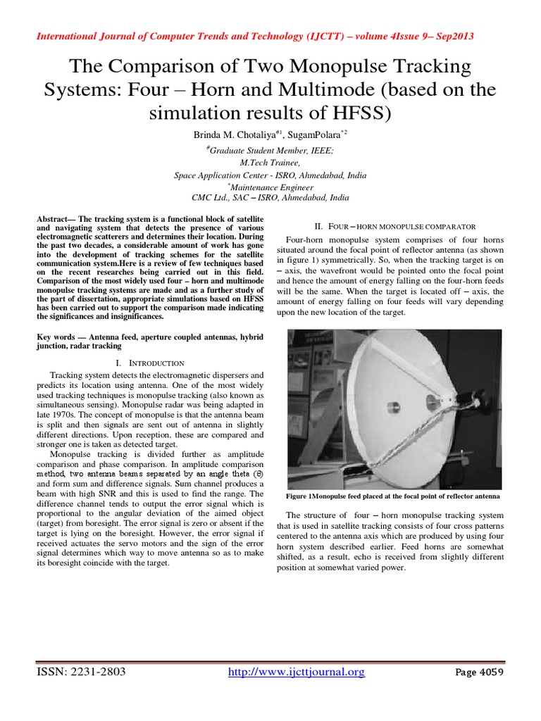 The Comparison of Two Monopulse Tracking Systems: Four - Horn and ...