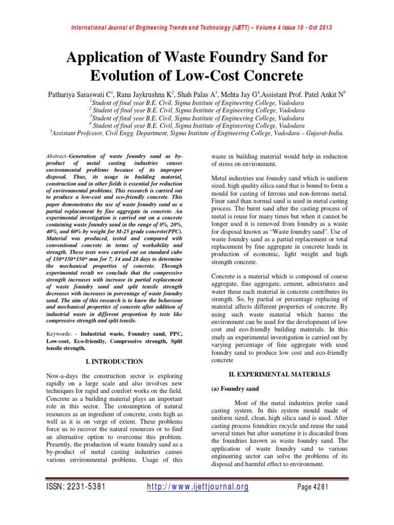 Application of Waste Foundry Sand For Evolution of Low-Cost Concrete ...