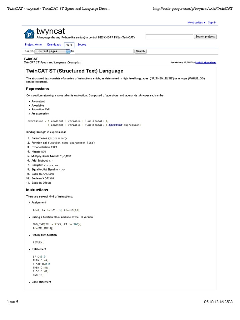 Twyncat: Twincat ST (Structured Text) Language | Download Free PDF | Variable (Computer Science ...