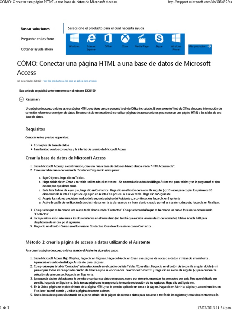 Conectar Una Página HTML A Una Base de Datos de Microsoft Access | PDF | HTML | Microsoft