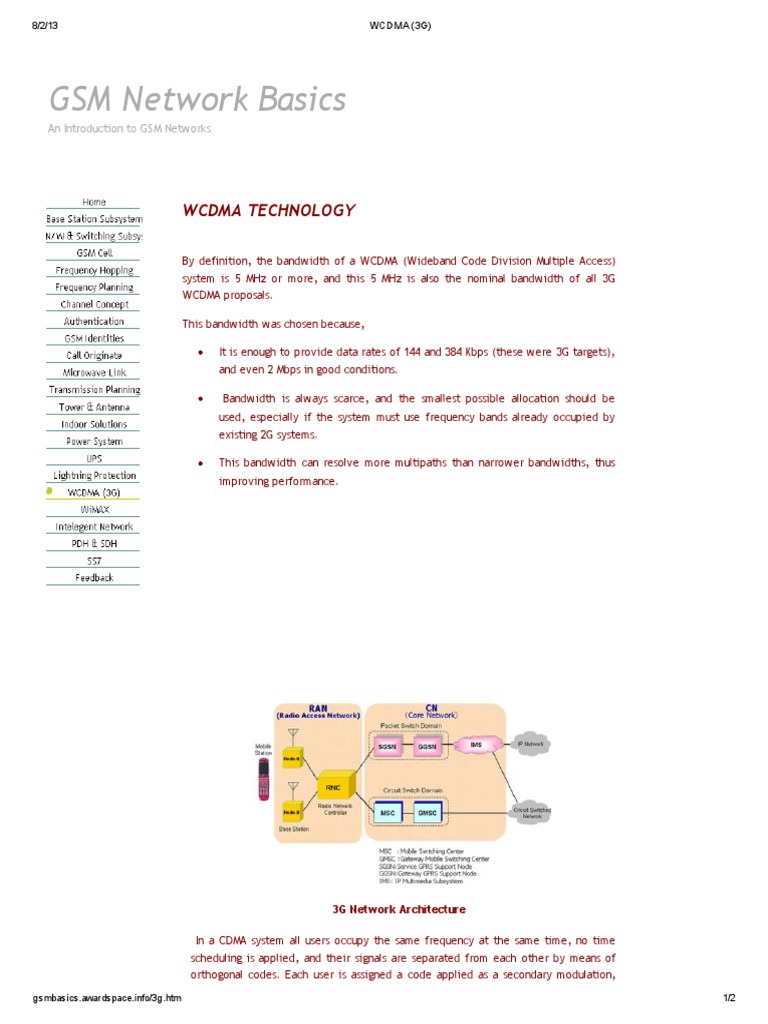 GSM Network Basics: Wcdma Technology | PDF | W Cdma (Umts) | 3 G