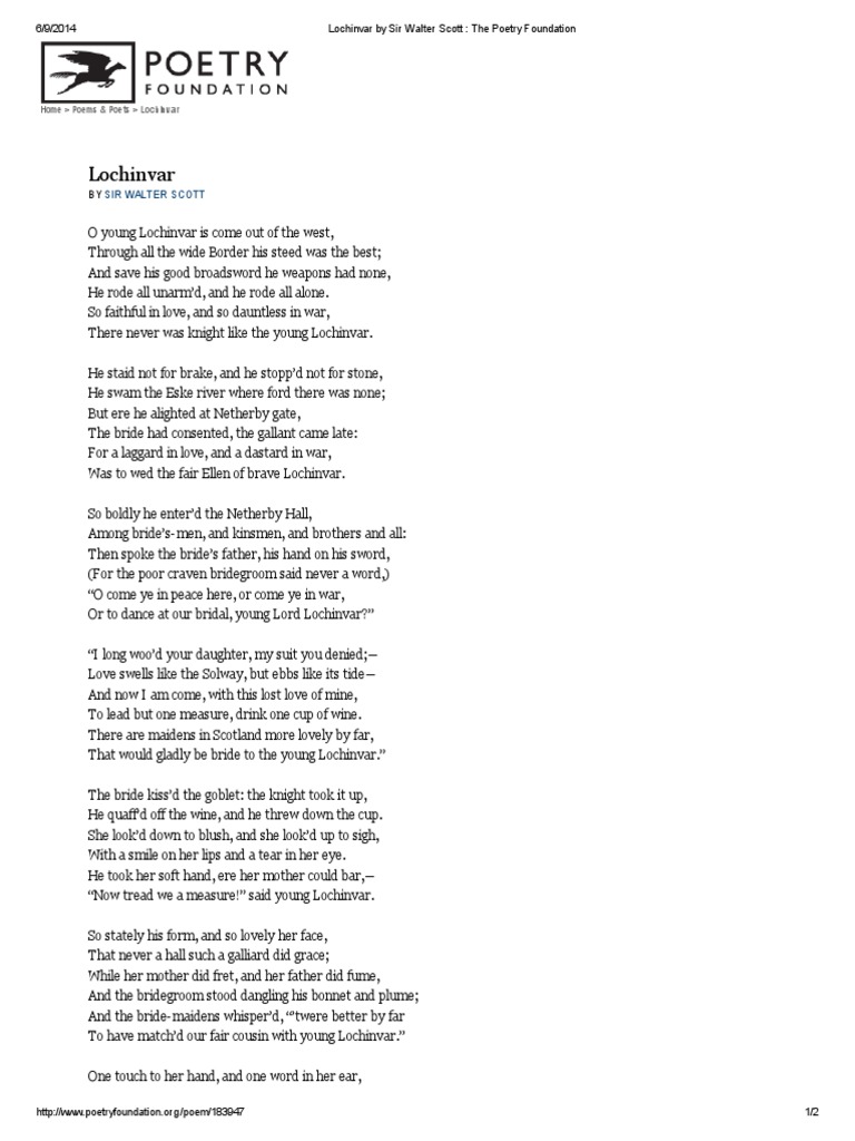 Lochinvar by Sir Walter Scott - The Poetry Foundation | PDF | Bride ...