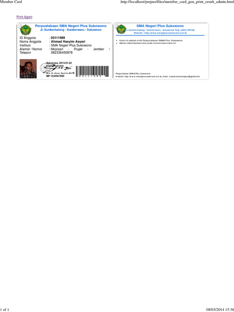 Library Member Card Details | PDF | Wellness