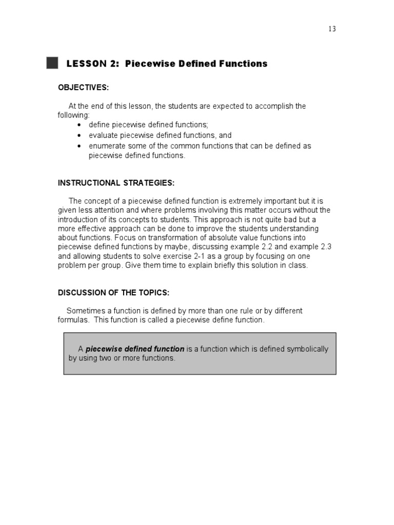 LESSON 2: Piecewise Defined Functions | PDF | Function (Mathematics ...