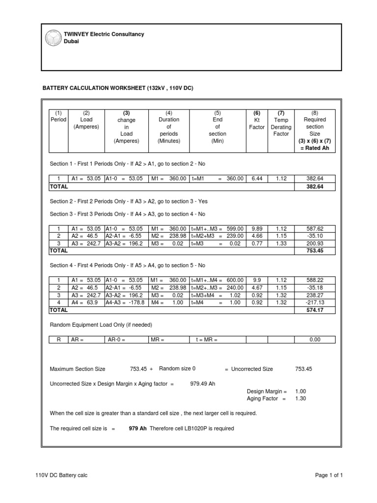 Battery IEEE1115 Calculation | PDF